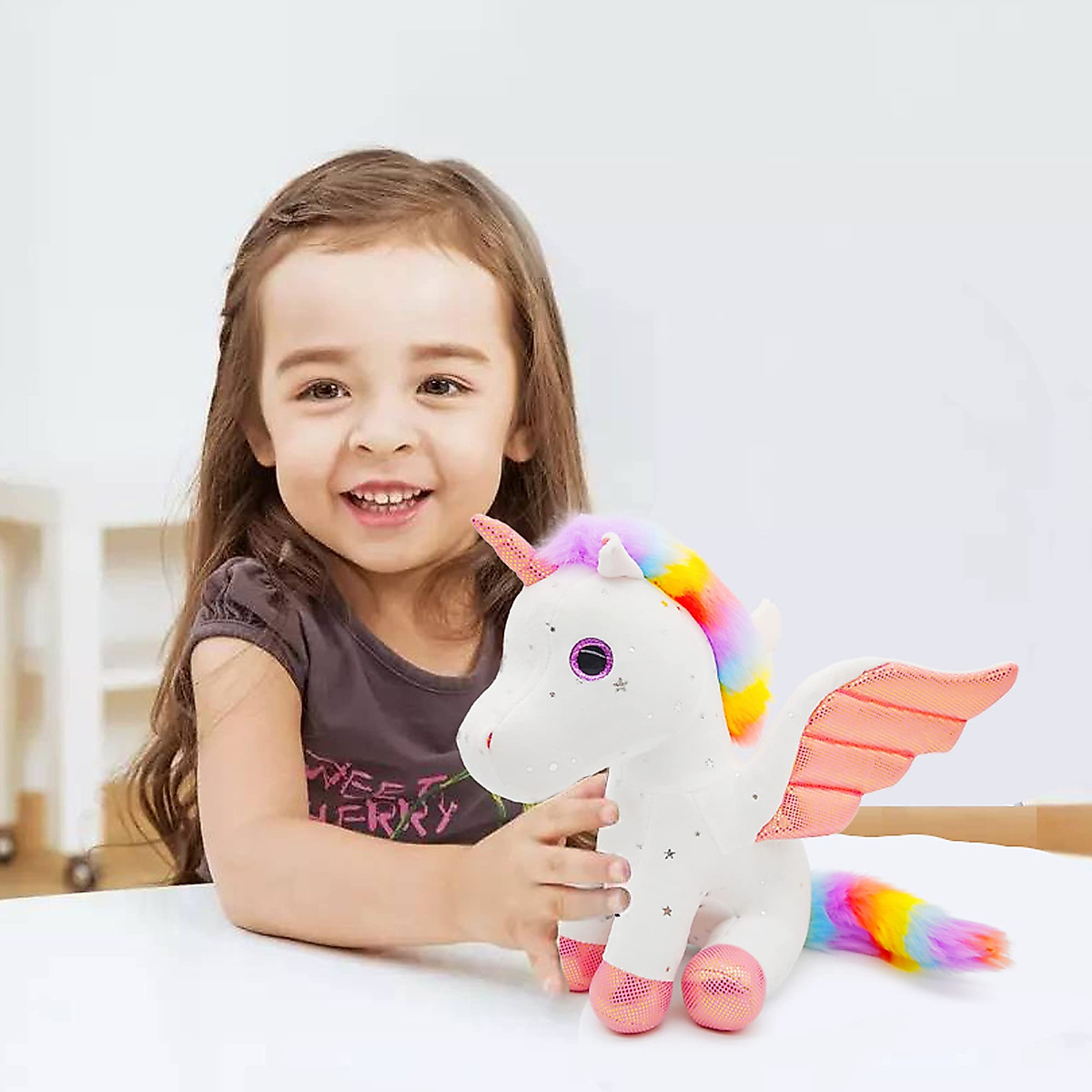 Locmetur Unicorn Stuffed Animal 12 inch Cuddly Plush Toys Girls Gifts with Rainbow Fur Shinning Wings Adorable Toddler Room Decor Gift for Birthday Valentines or Graduation
