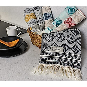 T&I Home Aztec Decorative Turkish Hand Towels for Bathroom - Set of 2 (16x40) Black, Soft 100% Cotton - Quick Dry, Prewashed, No Shrink - Farmhouse Boho Kitchen Towel Set, Hair, Face, Tea, Dish