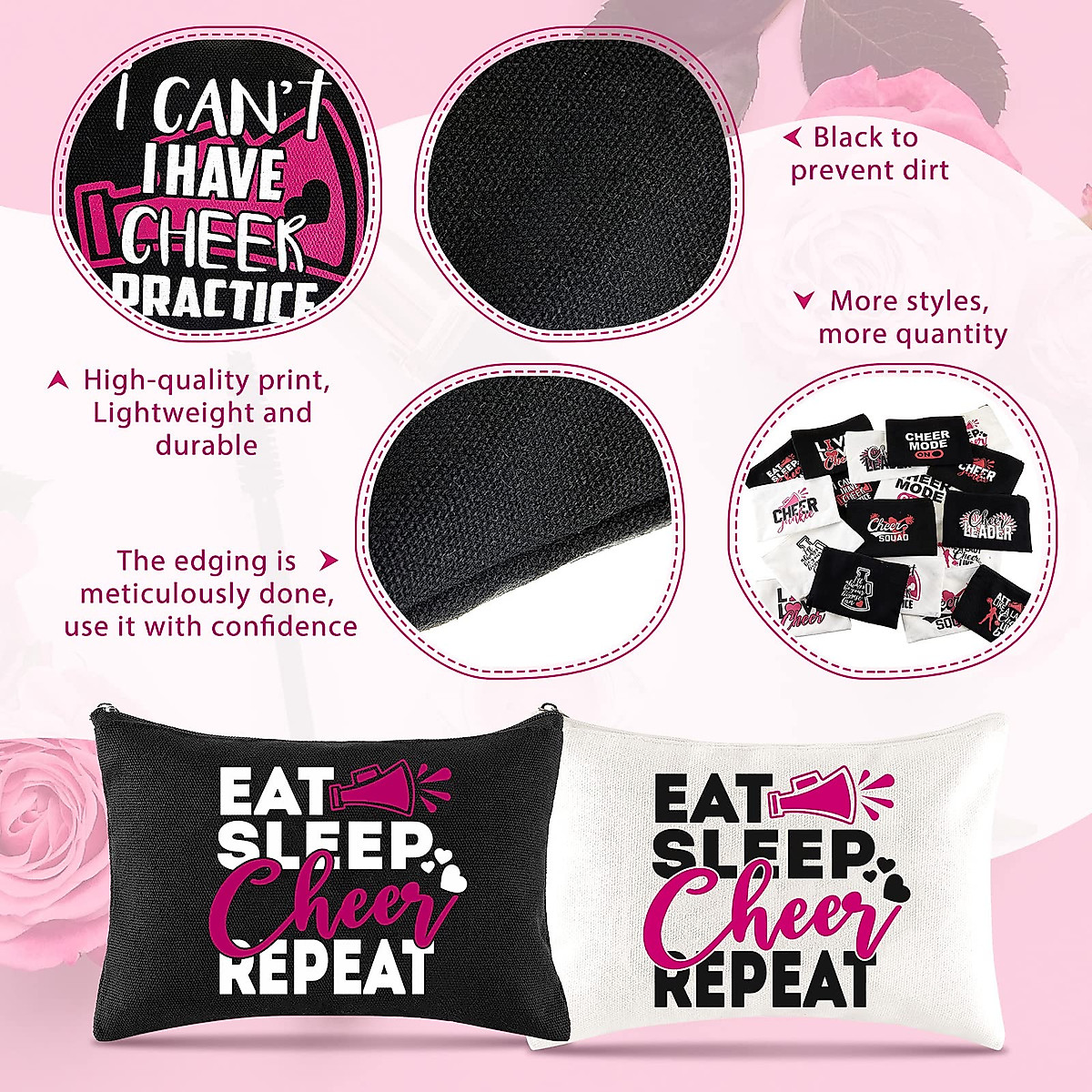 Flutesan 24 Pieces Cheerleader Gifts Bulk Canvas Cheer Bags Makeup Bag, Cheer Scrunchies, and Hair Ties for Girls Women Teammates