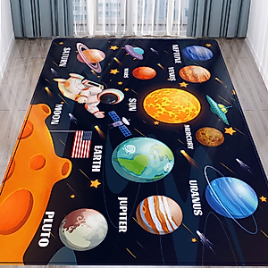 LTKOUGFAM Outer Space Kids Rug for Playroom Solar System Educational Rug Kids Baby Floor Mat, Kids Classroom Rug Play Carpet for Children Bedroom Playroom (78.7X59 in)