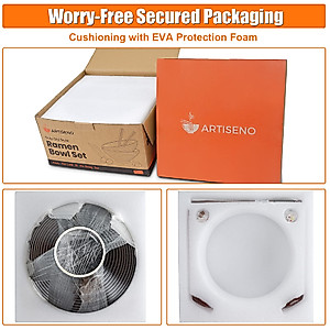 ARTISENO Ceramic Ramen Bowl Set- 2 Sets of 60oz Japanese Ramen Bowl with Chopsticks and Spoons, Ramen Noodle Bowl, Pho Bowls, Cute Bowl, Udon Ramen bowls, Noodle Bowl with Chopsticks, Black