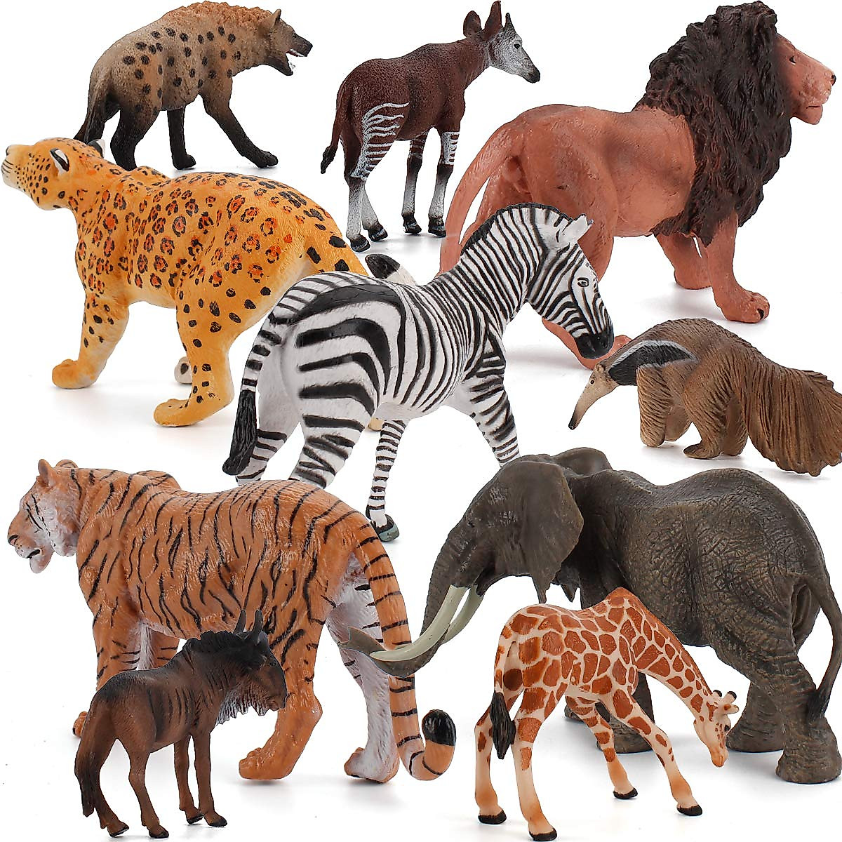 10 PCS Wildlife Grassland Animal Figures Model Figurines Lion Tiger Anteater Leopard Party Favors Supplies Cake Toppers Decoration Cognitive Toys Set for Boys Girls Kid