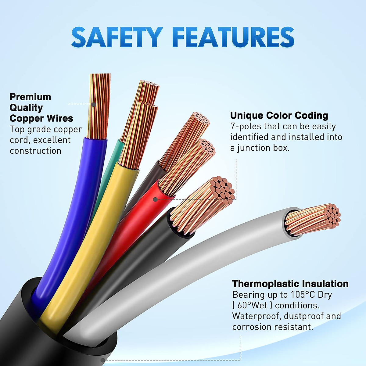 Nilight 7 Way Trailer Plug Y Pigtail Splitter Double Brasse 7 Pin Female to Dual Male Trailer Plug Round Blade Connector for Connecting Slide in Truck Camper and Trailer Y Splitter, 2 Years Warranty