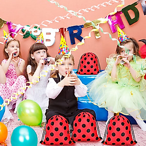 Woanger Ladybug Party Drawstring Bags Ladybug Party Favors Red Black Polka Dots Candy Goodie Gift Bags for Birthday Baby Shower Supplies(16 Pcs)