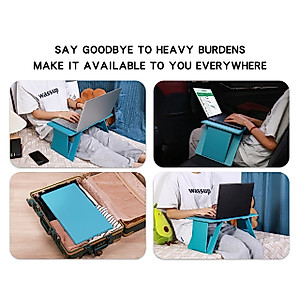 MRJKNRO.KJ Folding Table Desk at Home in The Office and car for Computer Laptop Pad Phone Reading Writing Easy to use Carry and stroage Lightweight… (Blue, 9.8“ X21.5“x 9.8")