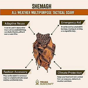 Texas Bushcraft Tactical Shemagh - Authentic Keffiyeh 100% Cotton for your Camping, Hiking and Backpacking Gear (Drab Green)