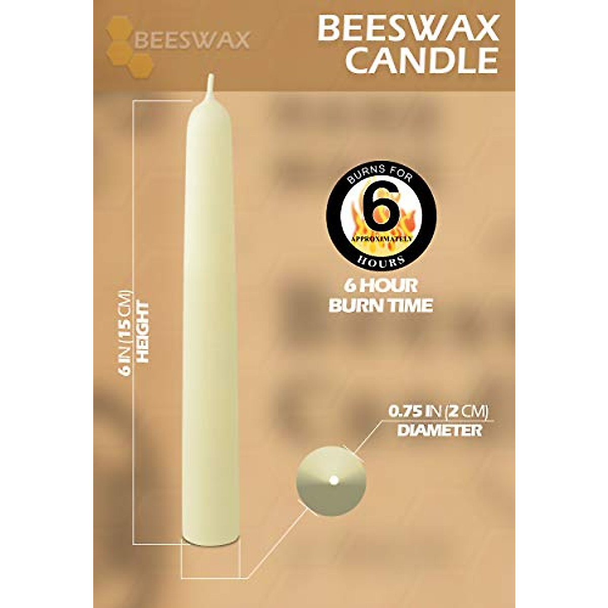 Hyoola 6" Beeswax Taper Candles - 6 Hour Burn Time - White Beeswax Candles - 2 Pack