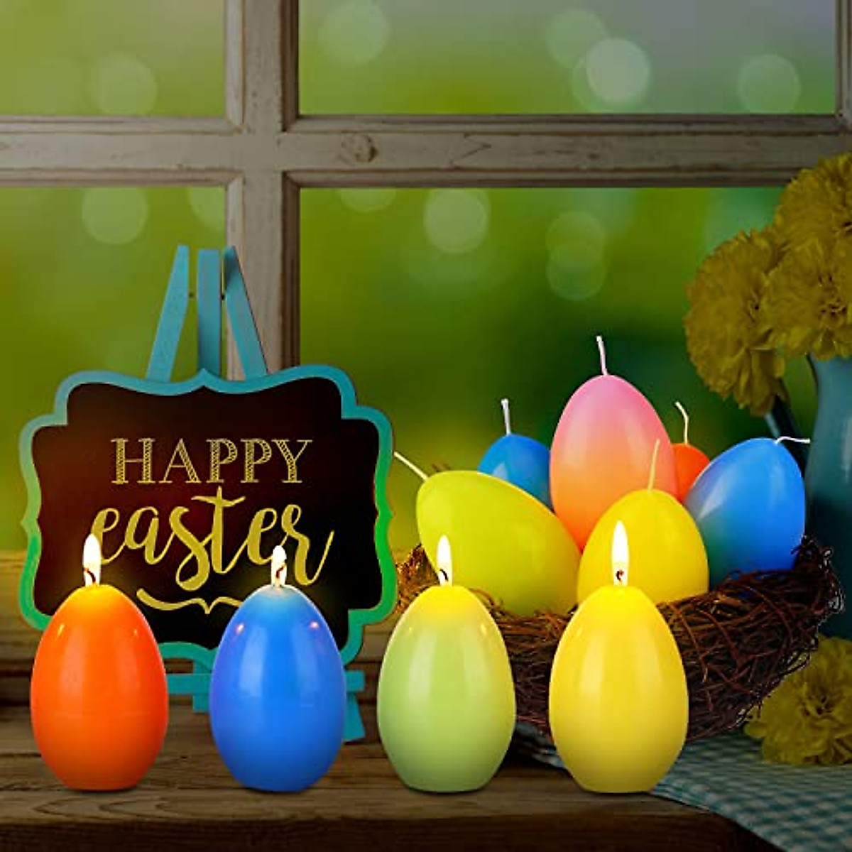12 Pcs Easter Eggs Candles Soy Wax Colorful Easter Candles Gift Happy Easter Egg Candle Unscented Egg Shape Candle for Home Room Indoor Easter Party Decorations, 6 Colors