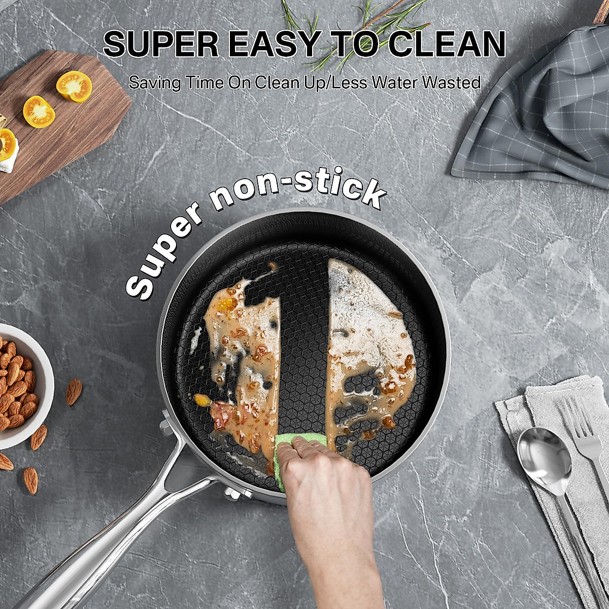 Innerwell Stainless Steel Sauce Pan with Lid 2Qt Nonstick Ceramics Sauce Pot Kitchen Cooking Pot Tri-Ply Stainless Steel Sauce Pan Compatible W/All Cooktops