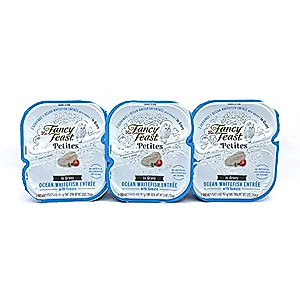 Fancy Feast Petites Cat Food Ocean Whitefish Flavor Bundle Includes (3) Each: Ocean Whitefish & Tuna Pate (2.8 oz), Ocean Whitefish with Tomato in Gravy(2.8 oz) & Catnip Toy