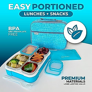 Stainless Steel Kids Bento Lunch-Box with Lunch Bag Ice Pack for Toddler Kids Adult, Leak-Proof School Lunch Container Boxes, Food Snack Containers for Child Daycare Picnic, 5 Compartment 34 oz Blue