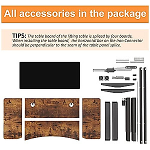 55 x 24 Inch Electric Standing Desk Adjustable Height, Sit-Stand Desk with Oversized Mouse Pad， Ergonomic Curved Desktop, Double Crossbeam Structure, 27''-45'' Lifting Range Stand up Desk(Brown)