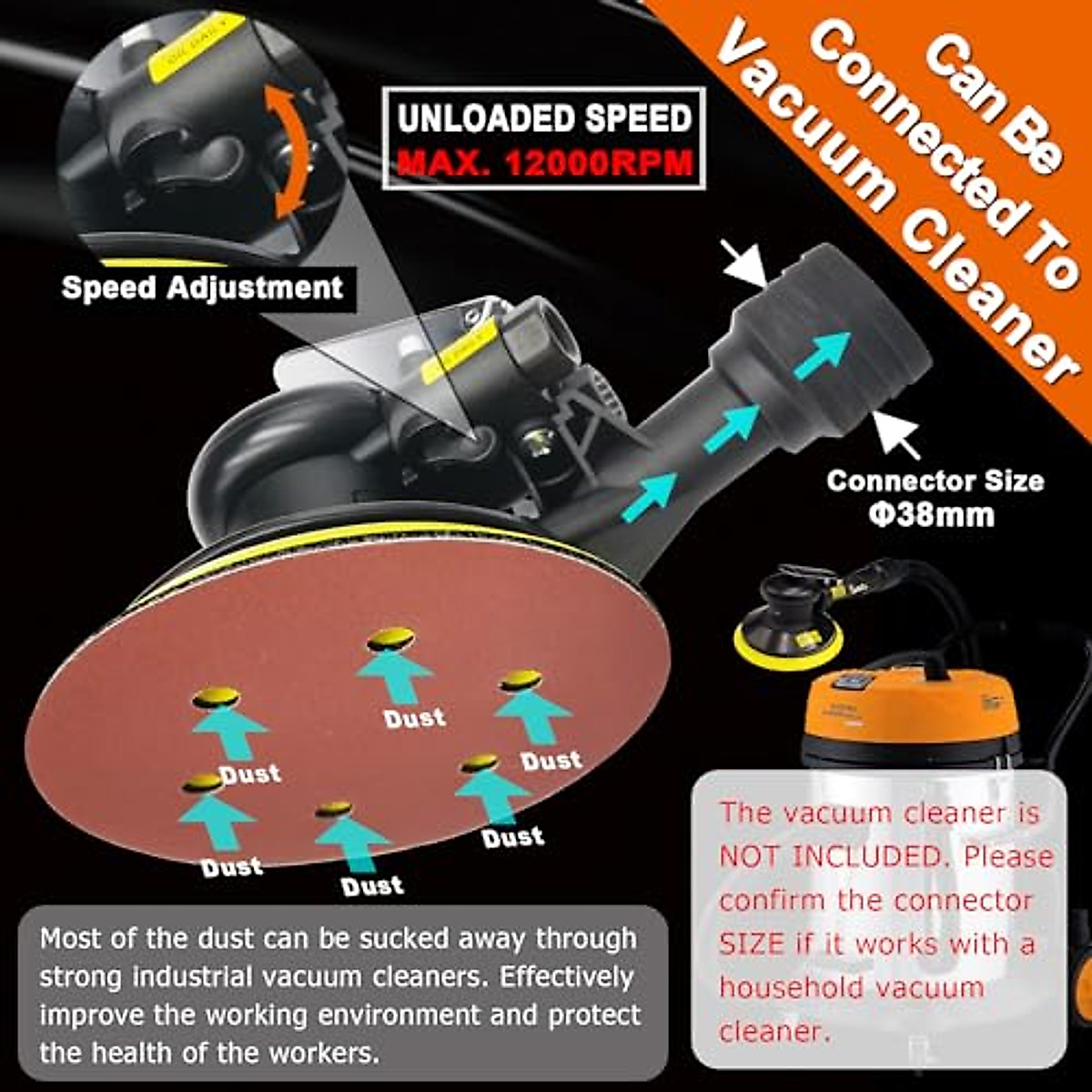 MOMODA Professional Air Random Orbital Sander, 6 inch Dual Action Pneumatic Sander Suitable for Heavy Duty and Connect to Vacuum Cleaner