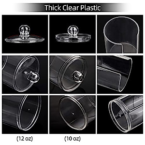 Tbestmax 12 oz, 10 oz Qtip Holder, 4 Pcs Clear Restroom Bathroom Organizers and Storage Containers for Cotton Ball, Cotton Swab, Cotton Round Pads, Floss, Plastic Apothecary Jars Set with Lids