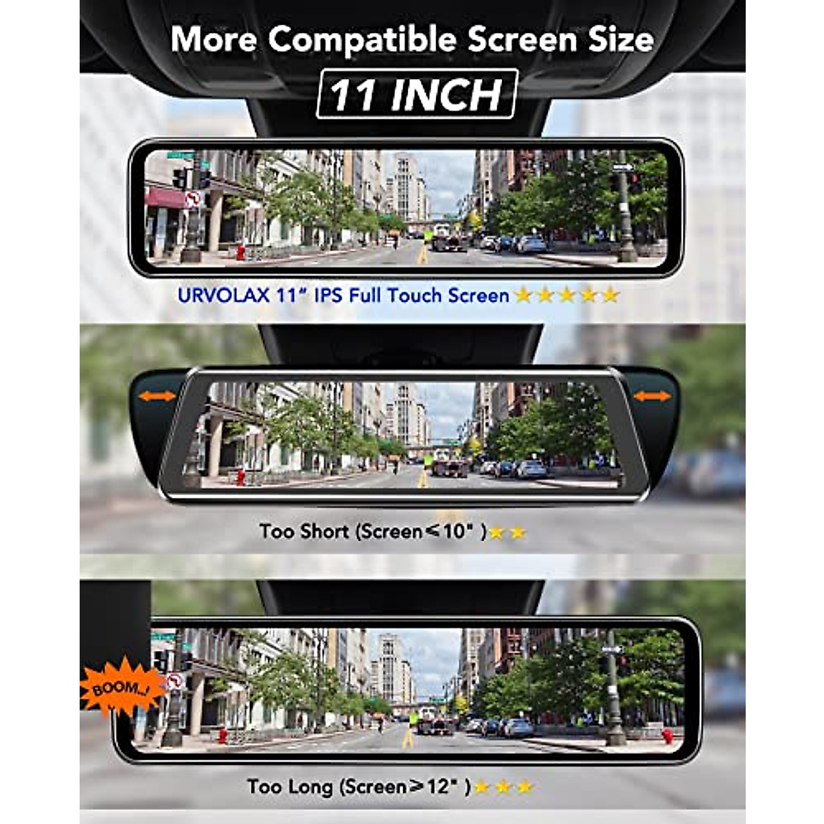 URVOLAX Mirror Dash Cam 11'' Backup Camera,Rear View Mirror Camera with Detached Front and Rear Cam for Car,Anti Glare Full HD Split Screen 1296P,Night Vision,Parking Assist,GPS,SD Card