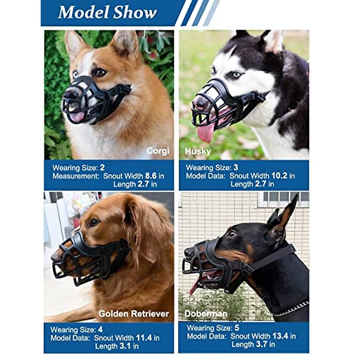 Dog Muzzle, Basket Muzzle Anti Biting Chewing, Sturdy Lightweight Muzzle Allows Panting Drinking, Cage Muzzle for Small Medium Large Dogs, Suitable for Grooming Trimming Training