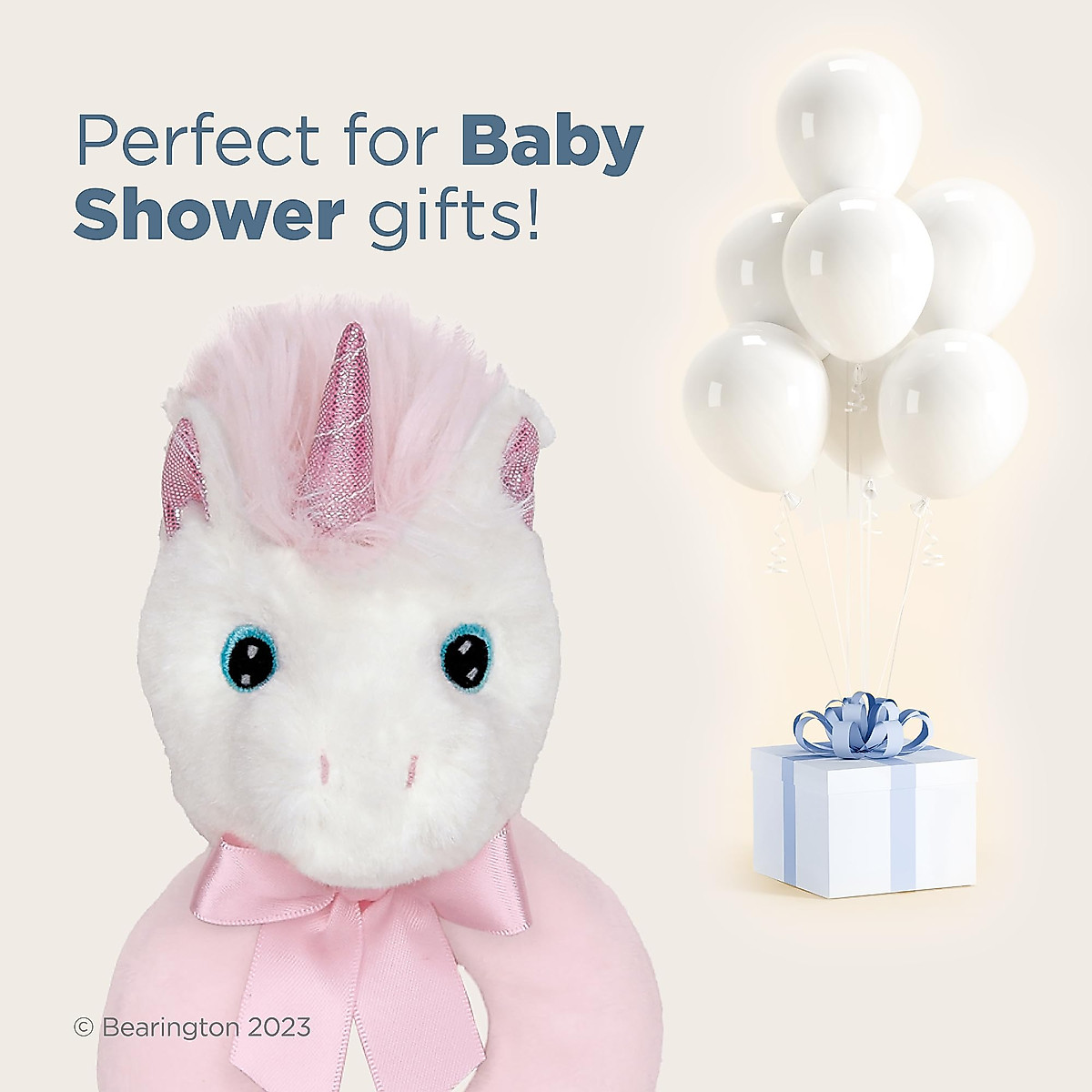 Bearington Collection Baby Dreamer, 5.5 Inch Unicorn Plush Stuffed Animal Soft Ring Rattle, Baby Stuff for Newborn