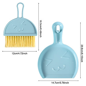 Mini Dust Pans with Brush Set,Small Broom and Dustpan Set for Home Hand Dustpan and Brush Set Kids Dust Pans and Broom/Dustpan Combo Set Hangable Whisk Broom for Table,Countertop,Sofa,Key Board(Blue)