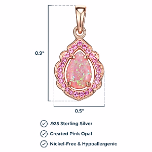 MORGAN & PAIGE 14k Rose Gold Plated Sterling Silver Created Pink Opal and Created Pink Sapphire Halo Pendant Necklace, 18"