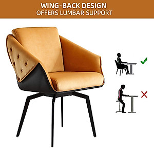 Zerifevni Antique Velvet Accent Chair with Armrest Upholstered Swivel Computer Desk Chair with Arms for Home Office Study Bedroom Armchair(Yellow)