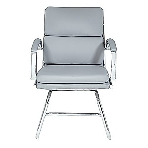 Office Star FL Series Mid-Back Faux Leather Visitor's Chair with Padded Loop Arms and Chrome Finish Base, Charcoal Grey