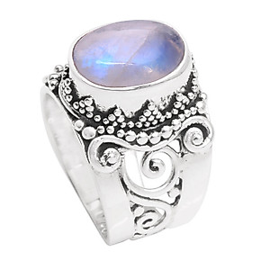 NOVICA Artisan Handmade Rainbow Moonstone Cocktail Ring Sterling Silver Single Clear Indonesia Gemstone [crownbezel 0.7 in H x 0.6 in W x 0.3 in D Band Width 8 mm W] ' Glorious Vines'