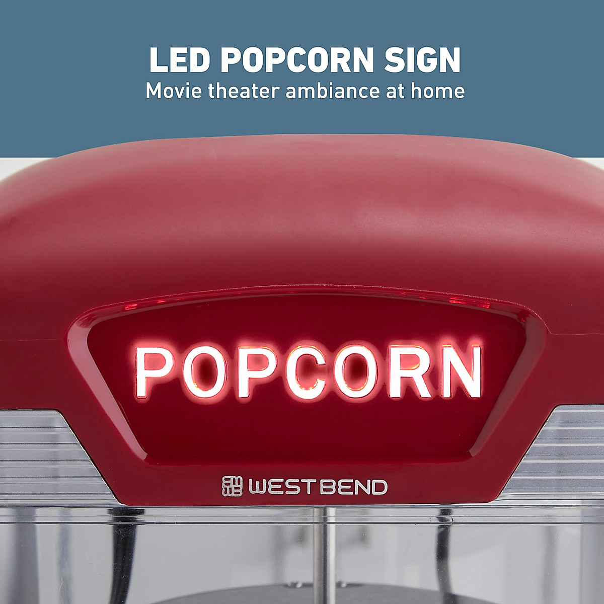 West Bend Stir Crazy Movie Theater Popcorn Popper, Gourmet Popcorn Maker Machine with Nonstick Popcorn Kettle and Popcorn Scoop for Popcorn Machine, 4 Qt., Red