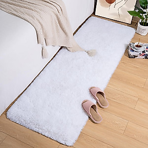 Przemy Fluffy Runner Rug for Bedroom Living Room, 2x6 Feet White Shag Area Rugs, Soft Fuzzy Carpet for Bedside Nursery Kids Room College Dorm, Plush Throw Rug for Home Decor