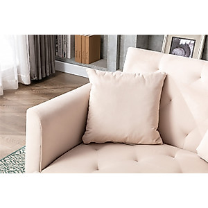 PHOYAL Velvet Chaise Lounges,Modern Tufted 2 in 1 Chaise Lounge Chair Indoor,Upholstered Sofa Recliner Lounge Chair with 3 Adjustable Angles, Convertible Sleeper Chair for Living Room Bedroom(Beige)