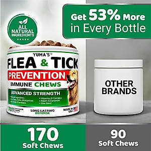Flea and Tick Prevention for Dogs Chewables - 170 Chews - Natural Dog Flea and Tick Treatment Chewable - Flea and Tick Chews for Dogs - Soft Oral Flea Pills for Dogs - All Breeds & Ages - Bacon Flavor