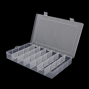 FENICAL Clearn Plastic Jewelry Organizer Box 28-Grid Storage Container Case with Removable Dividers