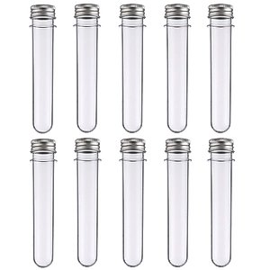 LASSUM 10 Pack 40ml Clear Plastic Test Tubes with Screw Caps Multi- Purpose Plastic Vials Containers for Scientific Experiments, Party, Decorate The House, Candy Storage