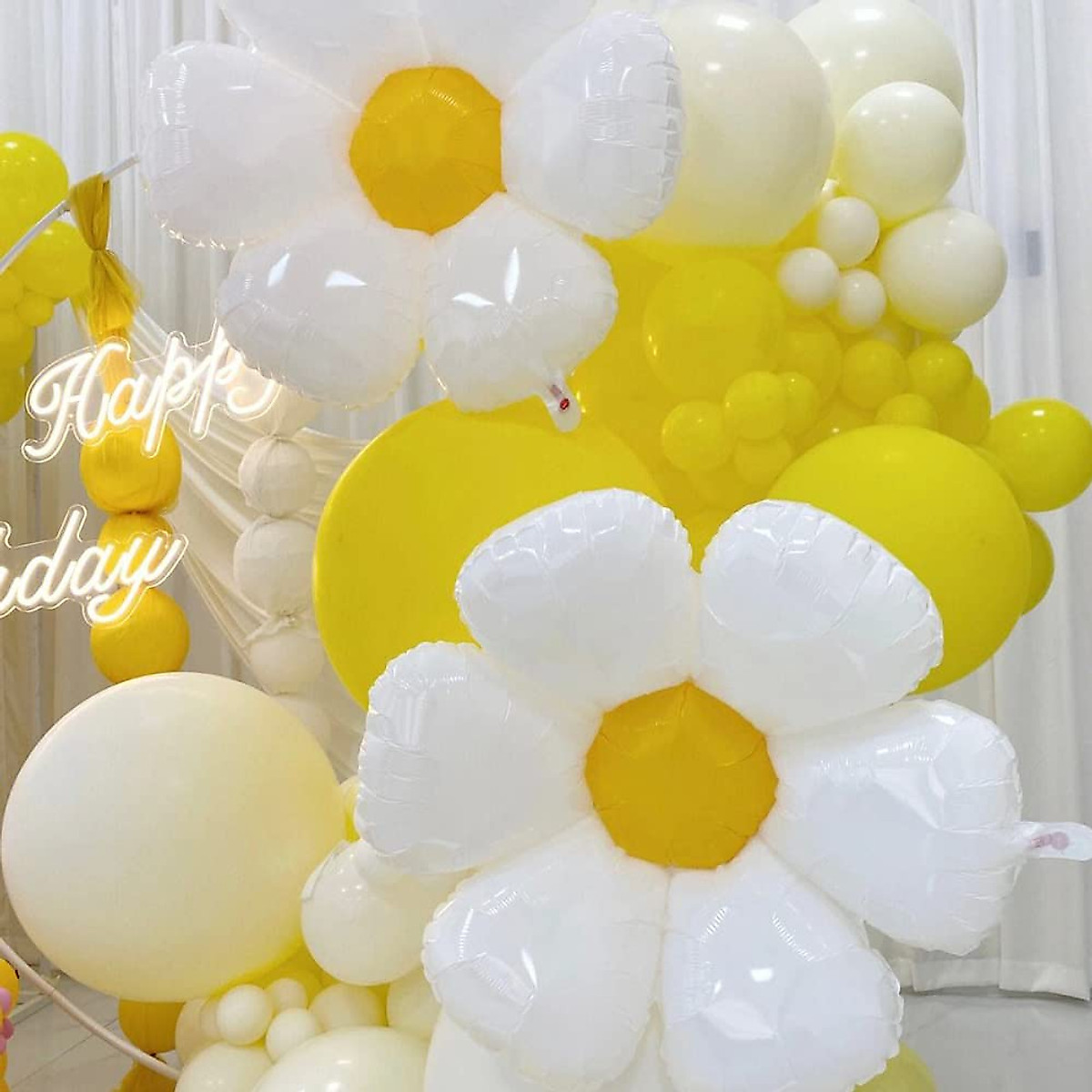 YUJUN 11PCS Daisy Balloons,Huge White Flower Daisy Foil Mylar Balloons for Baby Shower Wedding Groovy Boho Daisy Birthday Party Decorations (43in''28in''16in'')