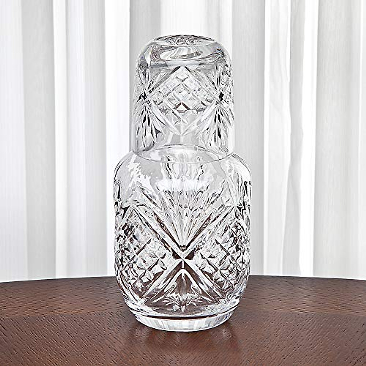 Lefonte Crystal Bedside Night Carafe Pitcher and Water Glass Tumbler Set, Bedroom Nightstand Water Pitcher and Cup Set