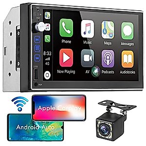 Double Din Car Stereo with Wireless Apple CarPlay & Android Auto - 7" Touchscreen Car Radio with Bluetooth | Backup Camera | Mirror Link | FM Radio Receiver (Wireless carplay)