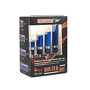KOWOOD Plus Round-Over Edging/45° Chamfer/Core Box/90° V Groove Router Bit Set in C3 Carbide Tipped for Woodwork (Round-Over Edging)