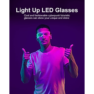 JIMIMORO LED Visor Light Up Glasses - 7 Color & 4 Modes Cyberpunk Futuristic Luminous Cosplay Glasses for Kid Adult