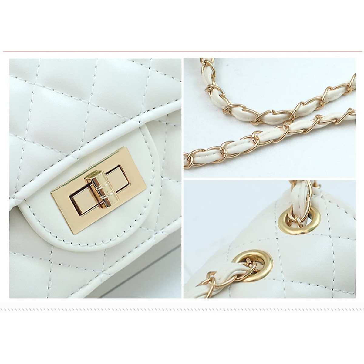 Jopchunm Designer Handbags Small Crossbody Bags Clutch White Leather Quilted Purse for Women