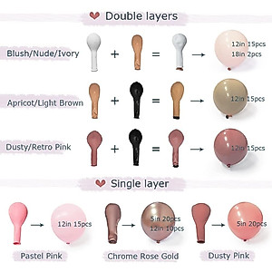 Dusty Pink Balloon Arch Kit Double Stuffed Blush Rose Nude Brown Balloon Garland 112pcs Matte Pastel Neutral Balloons for Boho Bridal Shower Baby Shower Birthday Theme Party Decoration