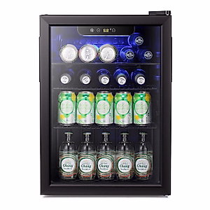 Xbeauty 120 Cans Wine Cooler Refrigerator with Temperature Control Cabinet Beverage Refrigerator Low Noise Freestanding Wine Refrigerator for Home/Office/Bar（Noble Black）