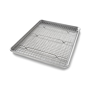 USA Pan Bakeware Half Sheet Baking Pan and Bakeable Nonstick and Cooling Rack Set, Metal