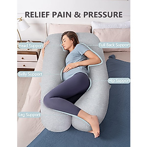 AngQi Pregnancy Pillows, U Shaped Pregnancy Body Pillow for Sleeping, 55 inch Maternity Pillow for Pregnant Women with Cooling Jersey Cover, Grey
