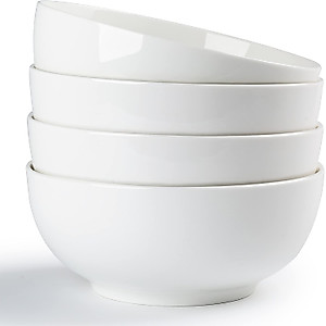 Houlu 40 oz Soup Bowls, Cereal bowls, Pho Bowls, Salad Bowls, Off White Porcelain Bowl Set of 4, 7 inch