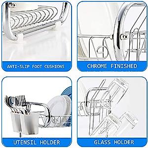 Naturous Dish Drying Rack 2 Tier, Kitchen Dish Rack with Drainboard