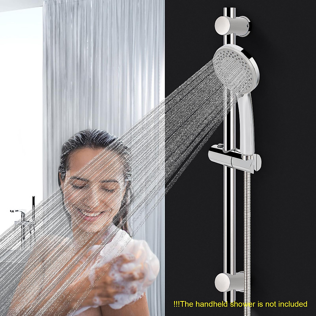 NearMoon Shower Slide Bar with Height/Angle Adjustable Handheld Shower head Holder, Bathroom SUS 304 Stainless Steel Shower Head Holder for Bath (Screw Mounted, Chrome Finish)