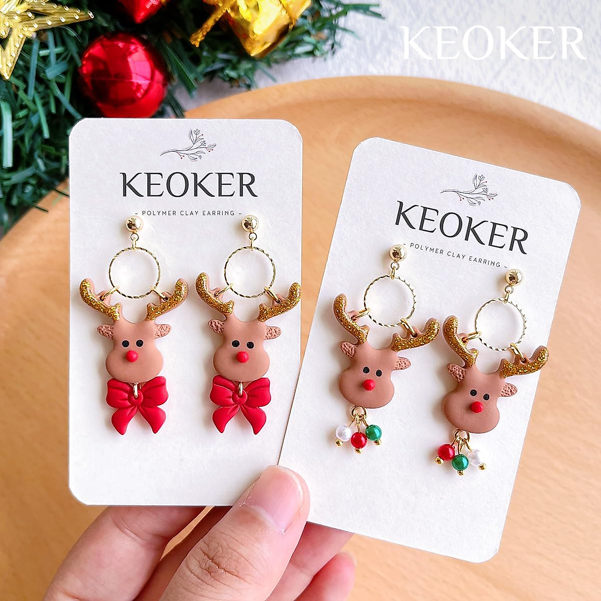 Keoker Christmas Clay Cutters, Christmas Polymer Clay Cutters for Earrings Making, 10 Shapes Christmas Clay Earrings Cutters, Reindeer Clay Cutters (Earrings Clay Cutters 1)