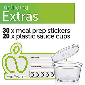 PrepNaturals glass food storage containers, meal prep container, bento box for lunch, dishwasher & microwave safe (multi-compartment)