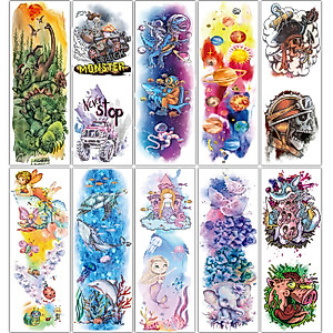 CHARLENT Kids Full Sleeve Temporary Tattoos - 11 Sheets Full Arm Temporary Tattoos for Boys Girls Birthday Party Favors Goodie Bag Fillers