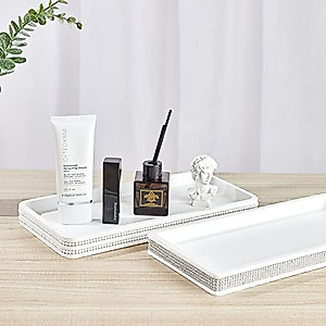 YJNSFT 11" Large Vanity Sink Tray for Bathroom Counter, Resin Toilet Tank Storage, Rectangular Kitchen Soap Organizer, Jewelry Plate Decor Holder for Perfume, Candles, Tissues, Towel, Plant (White)