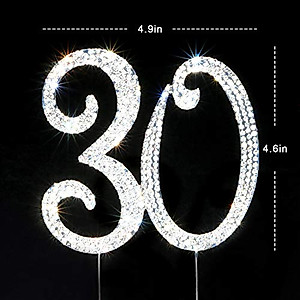 30 Cake Topper Silver Premium Bling Rhinestone Diamond Gems 30th Birthday or Anniversary Party Decoration Ideas | Quality Metal Alloy | Perfect Keepsake